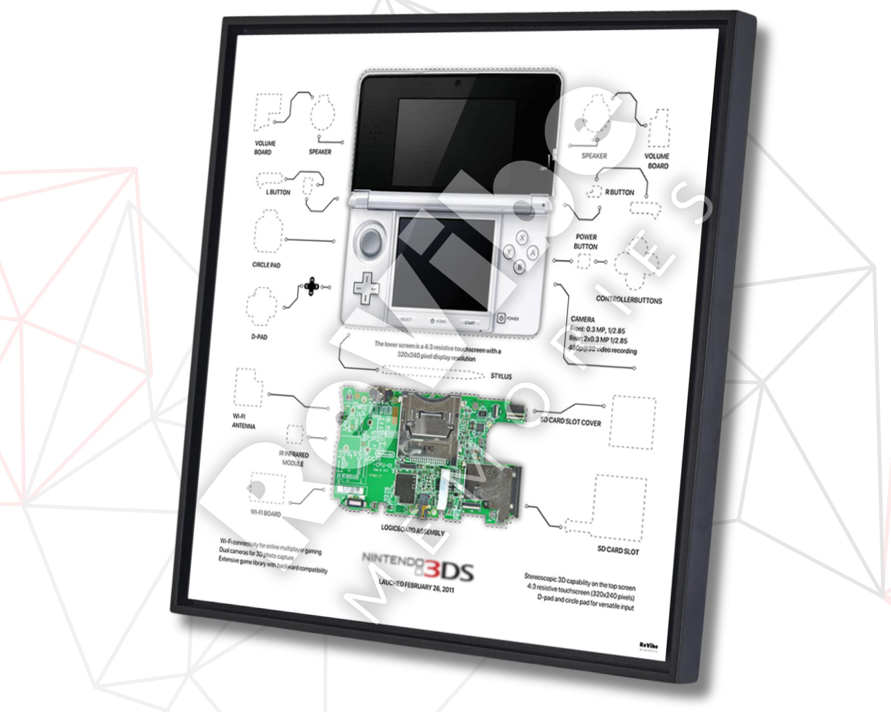 3DS Teardown Template Download , 3DS Game Console Teardown Template in Square for DIY Frame ...