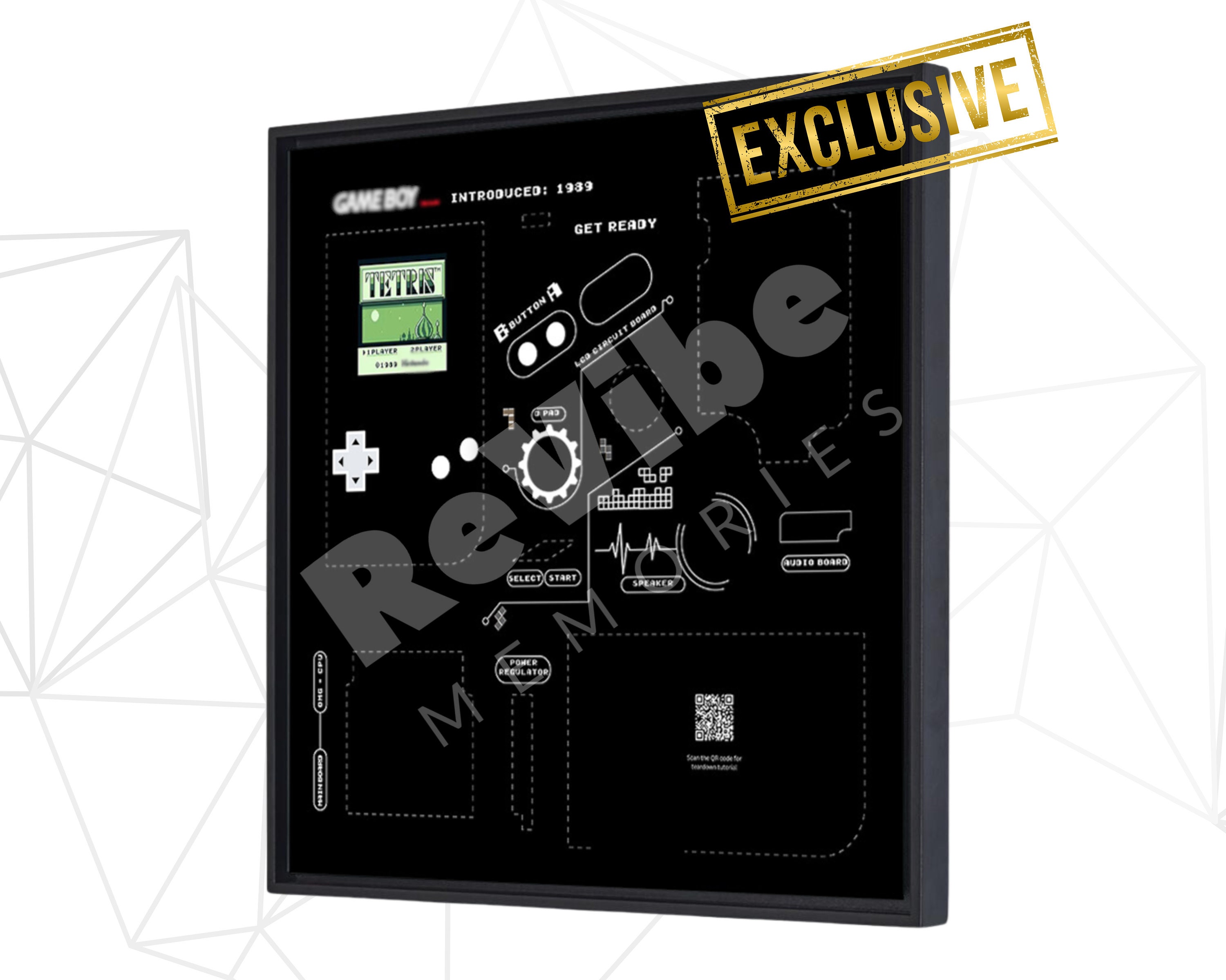 Original Game Boy Teardown Template in Black , OG Gameboy 1989 Framed ...