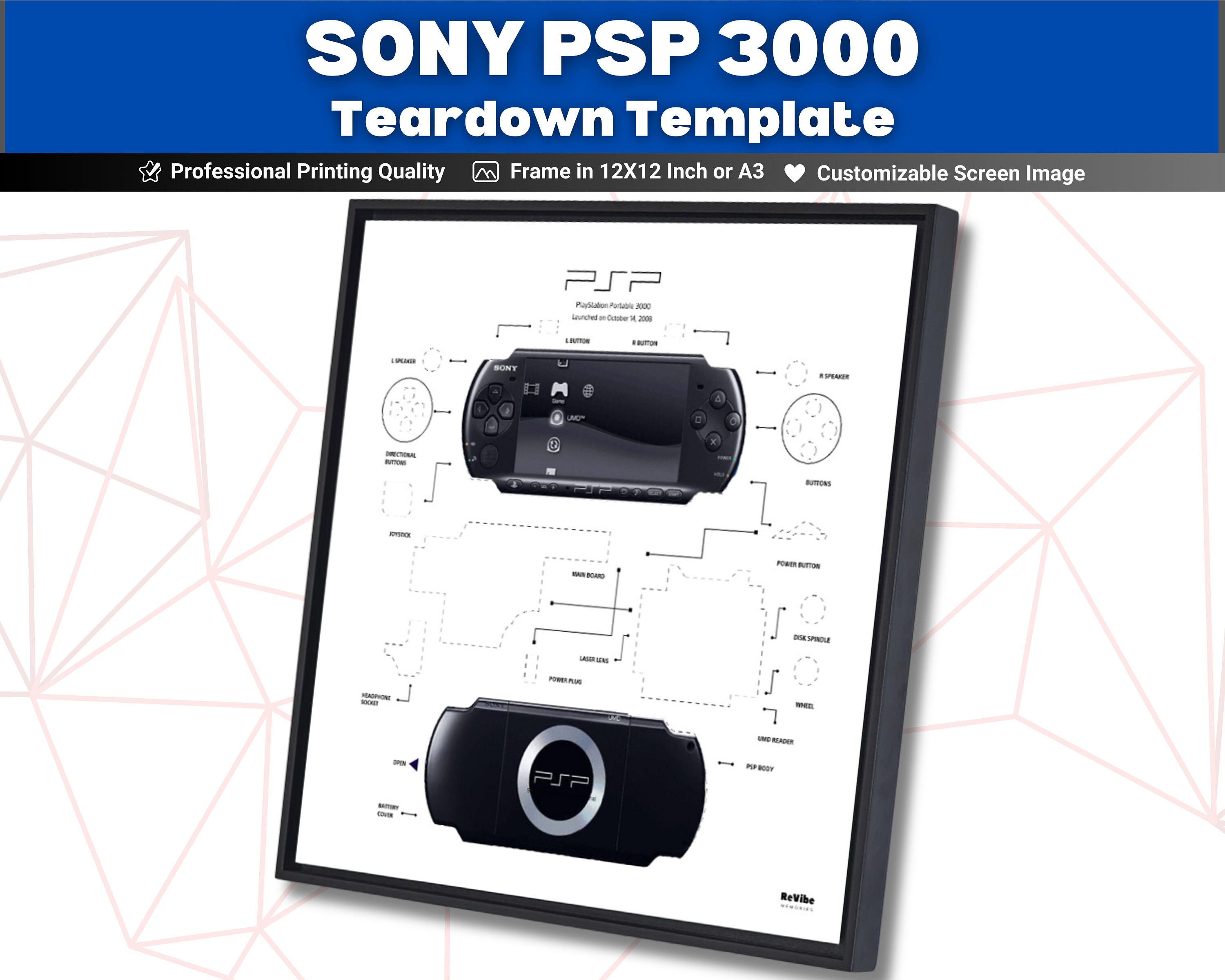 PSP 3000 Teardown Art: Gamer Gift, Deconstructed Print (digital ...