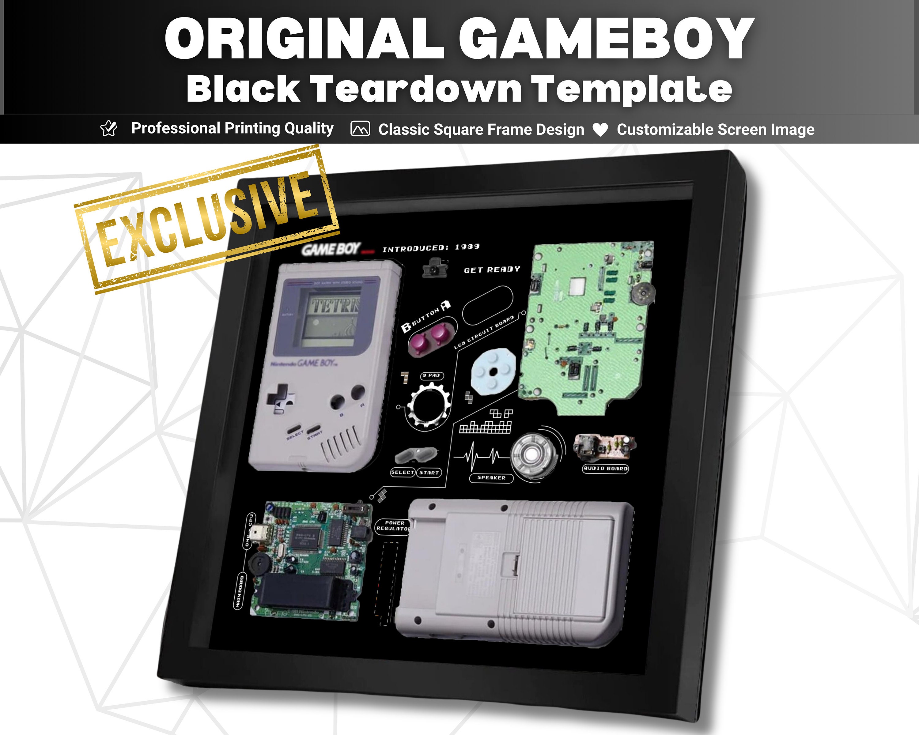 Original Game Boy Teardown Template Black , Gameboy 1989 Black ...
