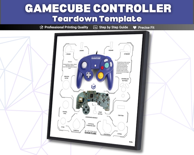 Gamecube Controller Teardown Template, Retro Console Art (digital ...