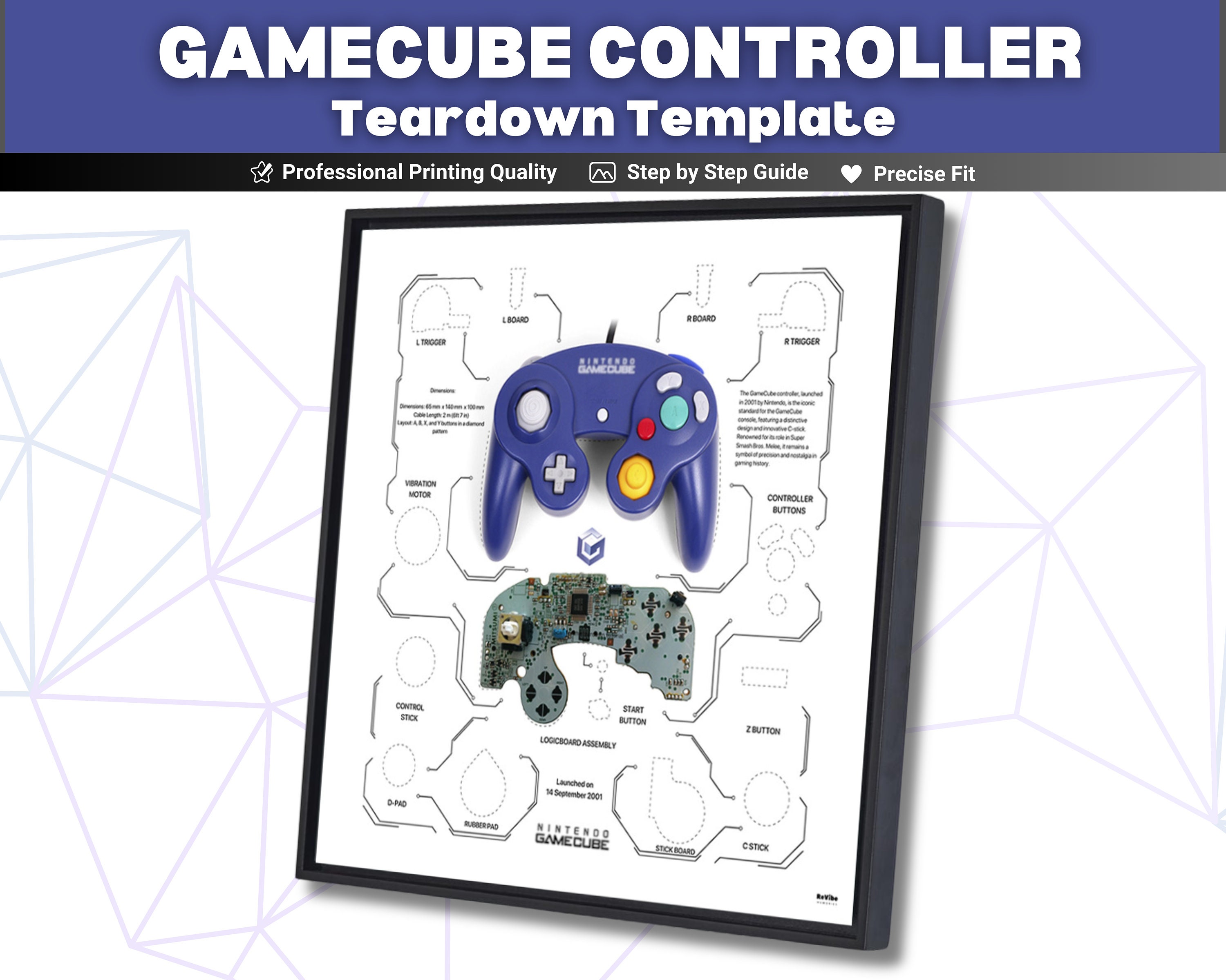Gamecube Controller Teardown Template, Retro Console Art (digital ...
