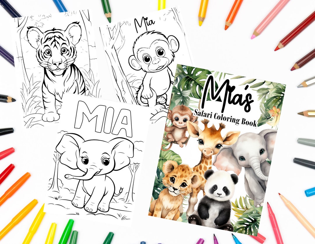 Safari Animals Coloring Book, Safari Party Favors, Personalized Kids ...