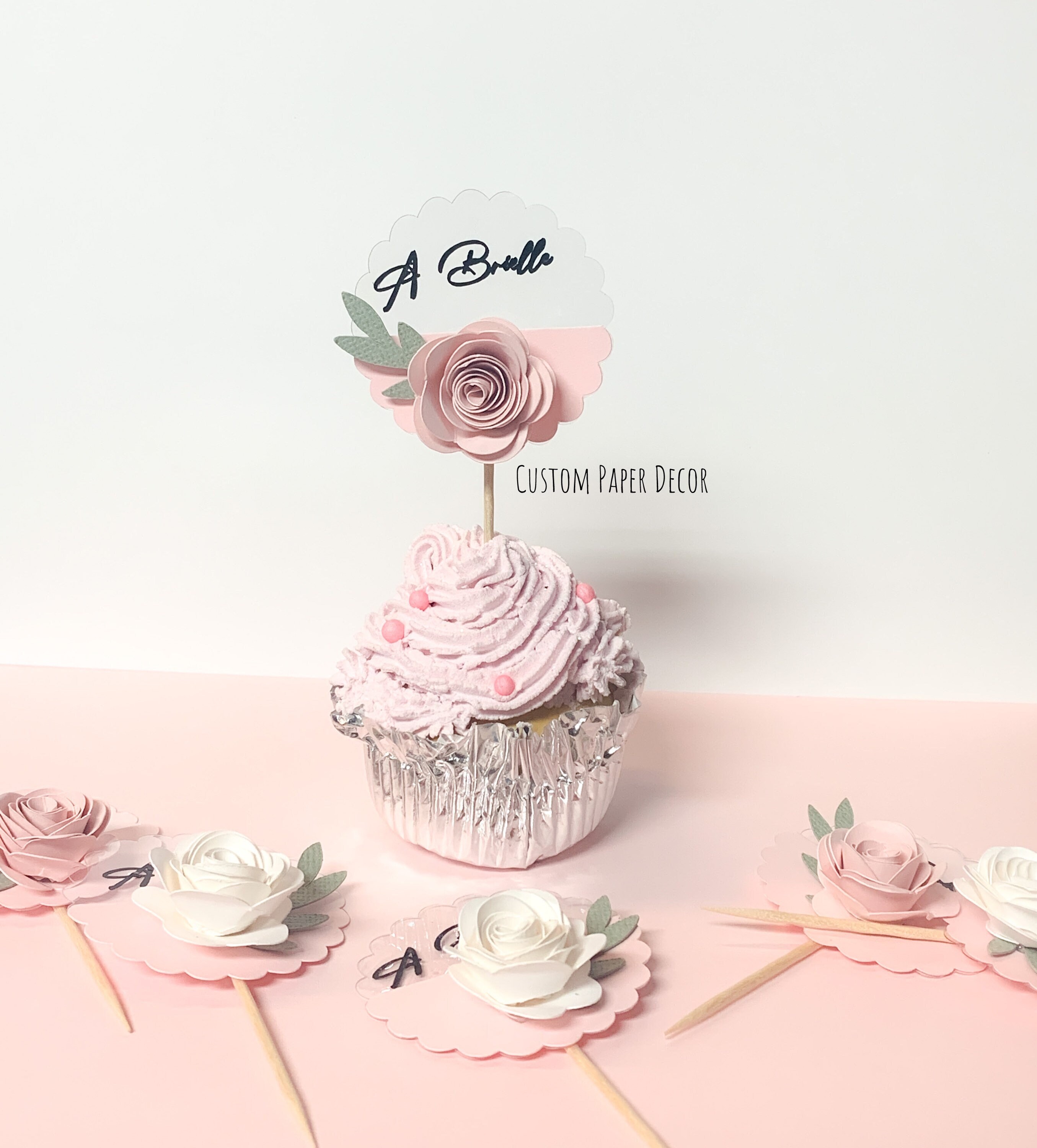 Rose Cupcake Topper Floral Cupcake Topper Babyshower Cupcake - Etsy