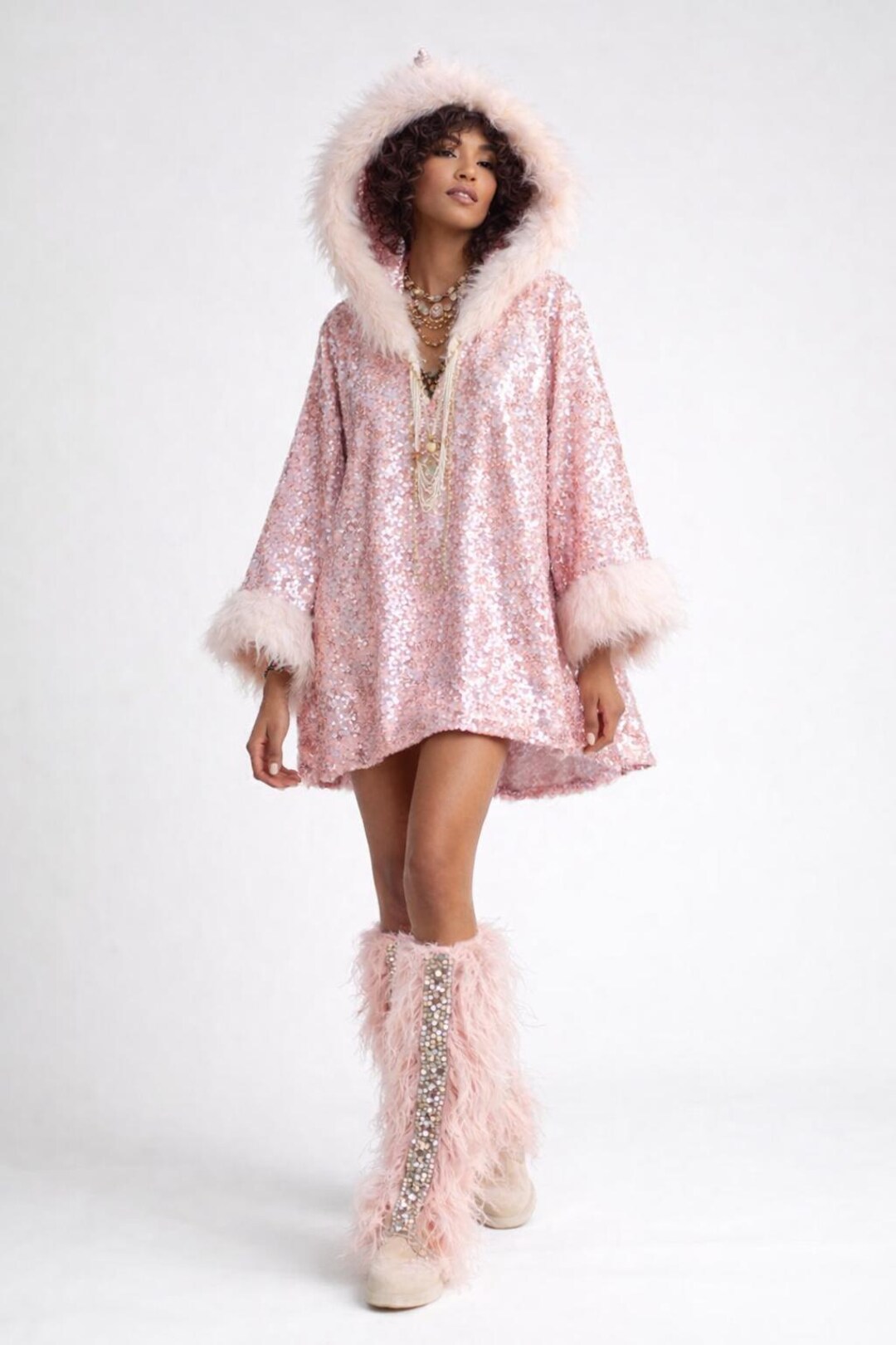 Blush Pink Faux Feather Leg Warmers: Sequin Trim Lace-up Boot Covers - Etsy