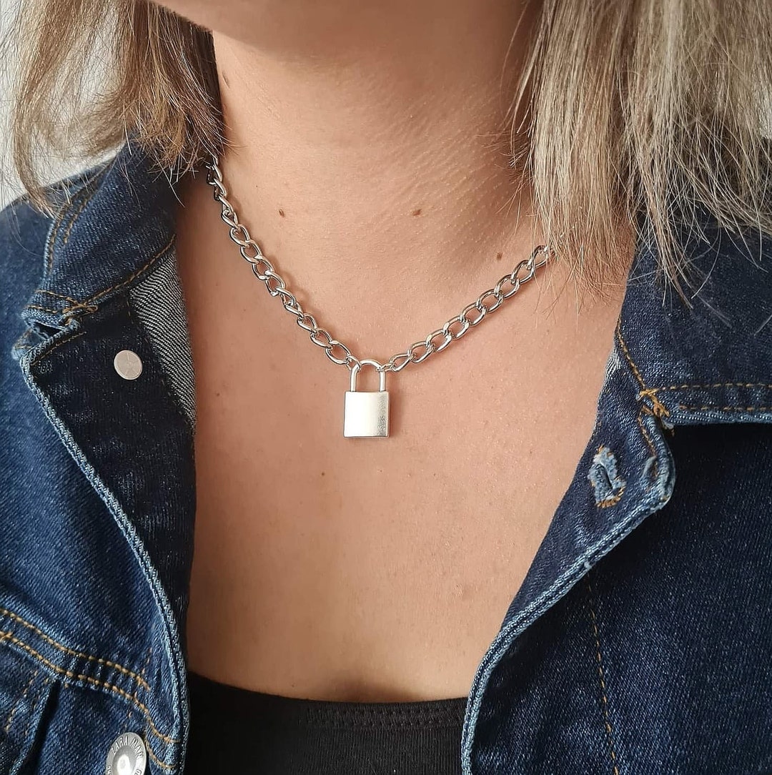Chunky Padlock Necklace, Padlock Chain Necklace, Stainless Steel ...