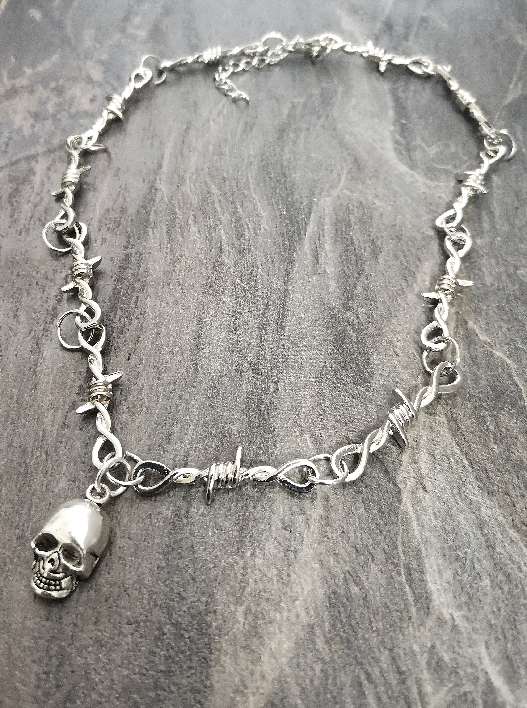 Skull Barbed Wire Choker, Skull Barbed Wire Necklace, Skull Mens ...