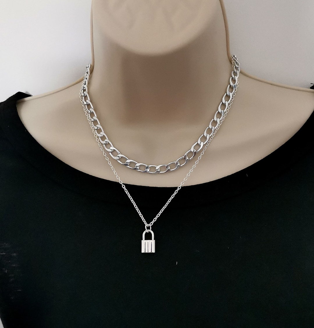 Padlock Chain Necklace, Women Padlock Necklace, Padlock Choker, Padlock ...