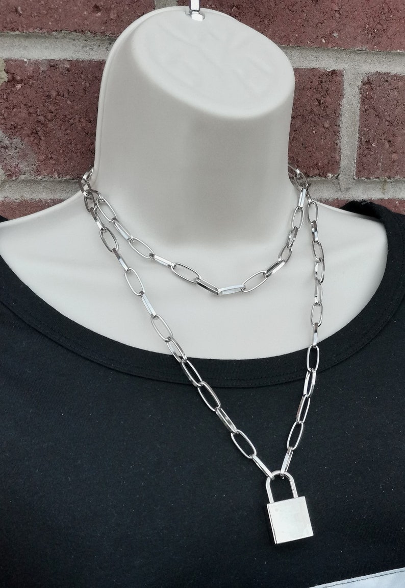 Padlock Chain Necklace, Pad Lock Link Chain, Padlock Link Necklace ...