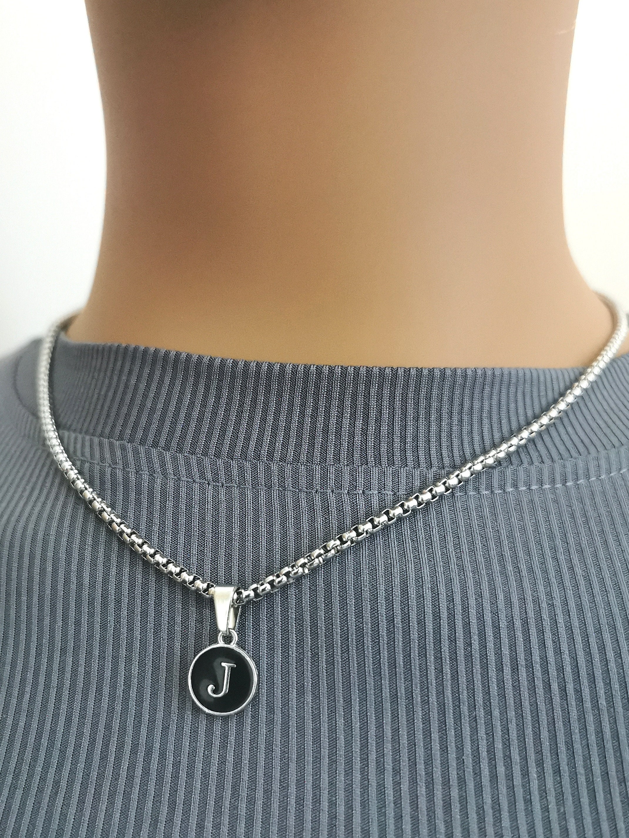 Mens Alphabet Necklace, Pendant Letter Necklace, Monogram Custom ...