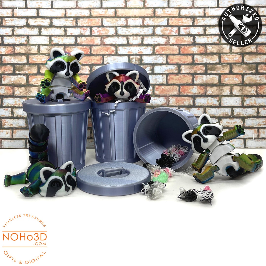 Articulated Racoon With Trash Can, 3D Printed Nebula Color Racoon ...