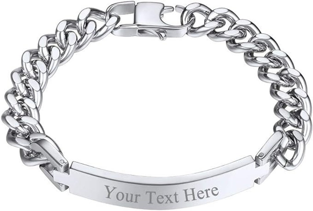 Custom ID Bracelet for Men 10mm Polished Stainless Steel - Etsy