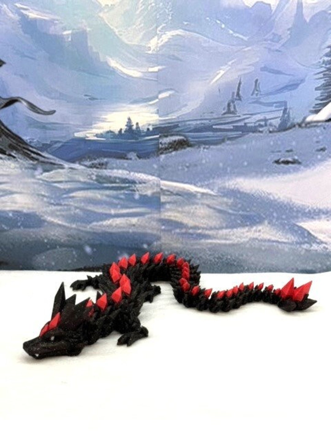 3D Printed Articulated Dragon, 12 Black and Red Crystal Dragon, Fidget ...