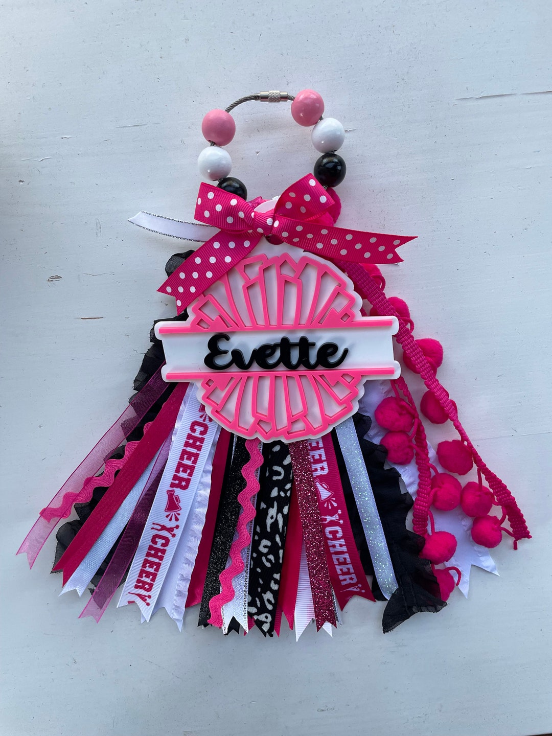 Personalized Cheer Pompom Tassel Tag With Bow, Cheerleader Sport Duffel ...