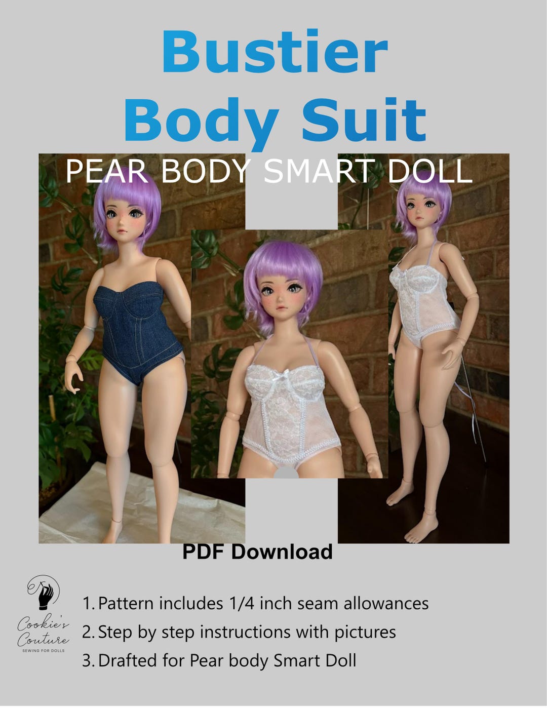 Bustier Body Suit PDF Pattern for Pear Body Smart Doll - Etsy