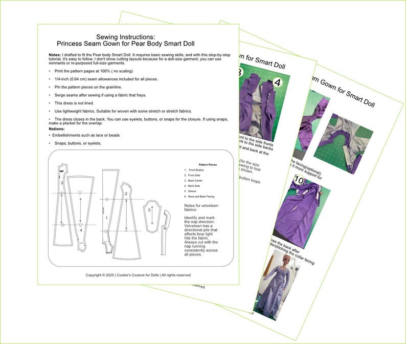 Princess Seam Maxi Dress PDF Pattern for Pear Body Smart Doll - Etsy
