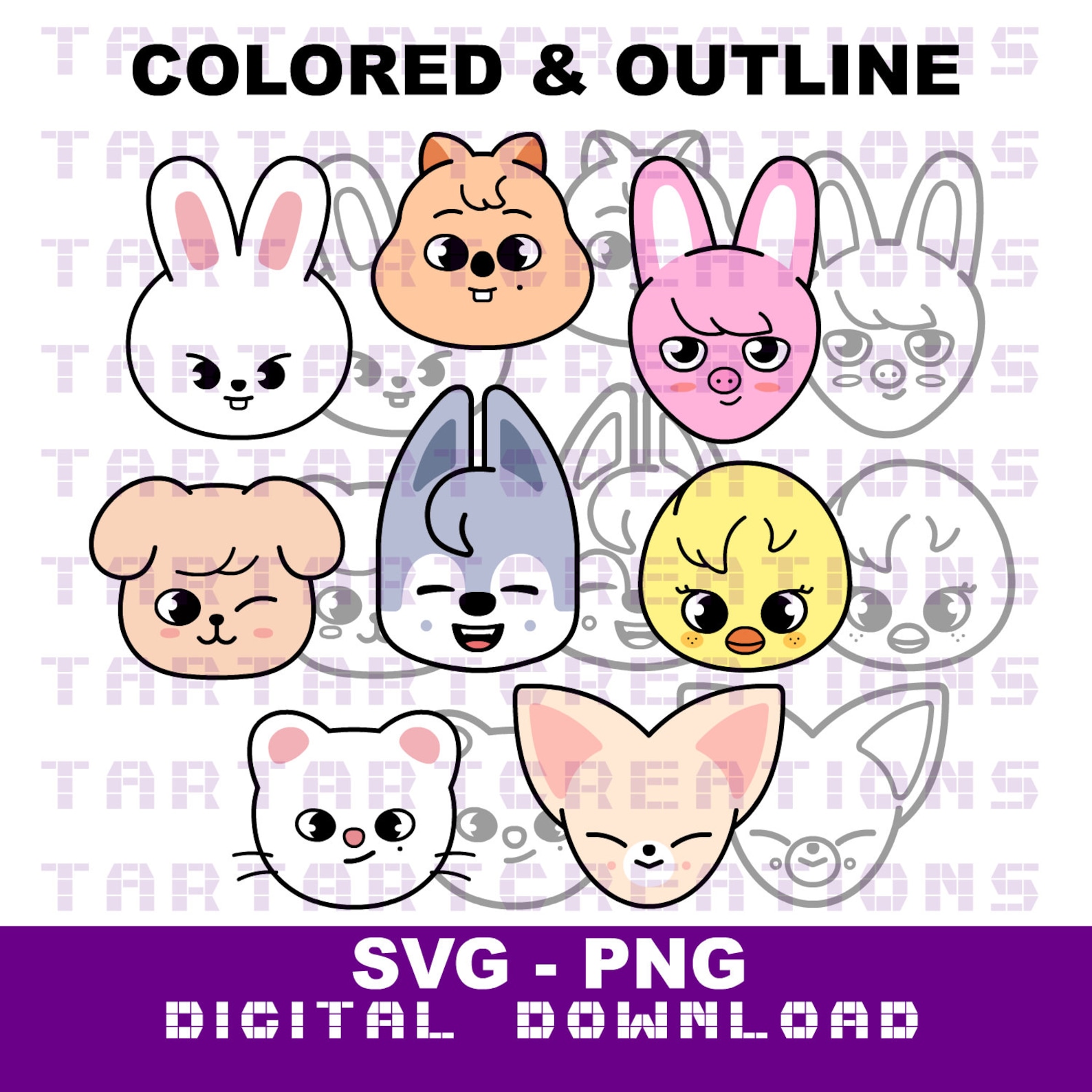Stray Kids SKZOO Heads SVG PNG: Kpop Characters Cut File - Etsy