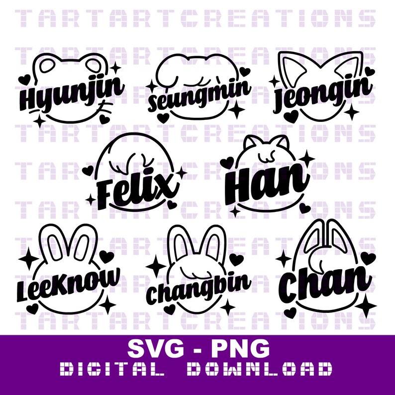 Stray Kids Names SVG: Kpop Skzoo Characters Cut File (digital Download ...