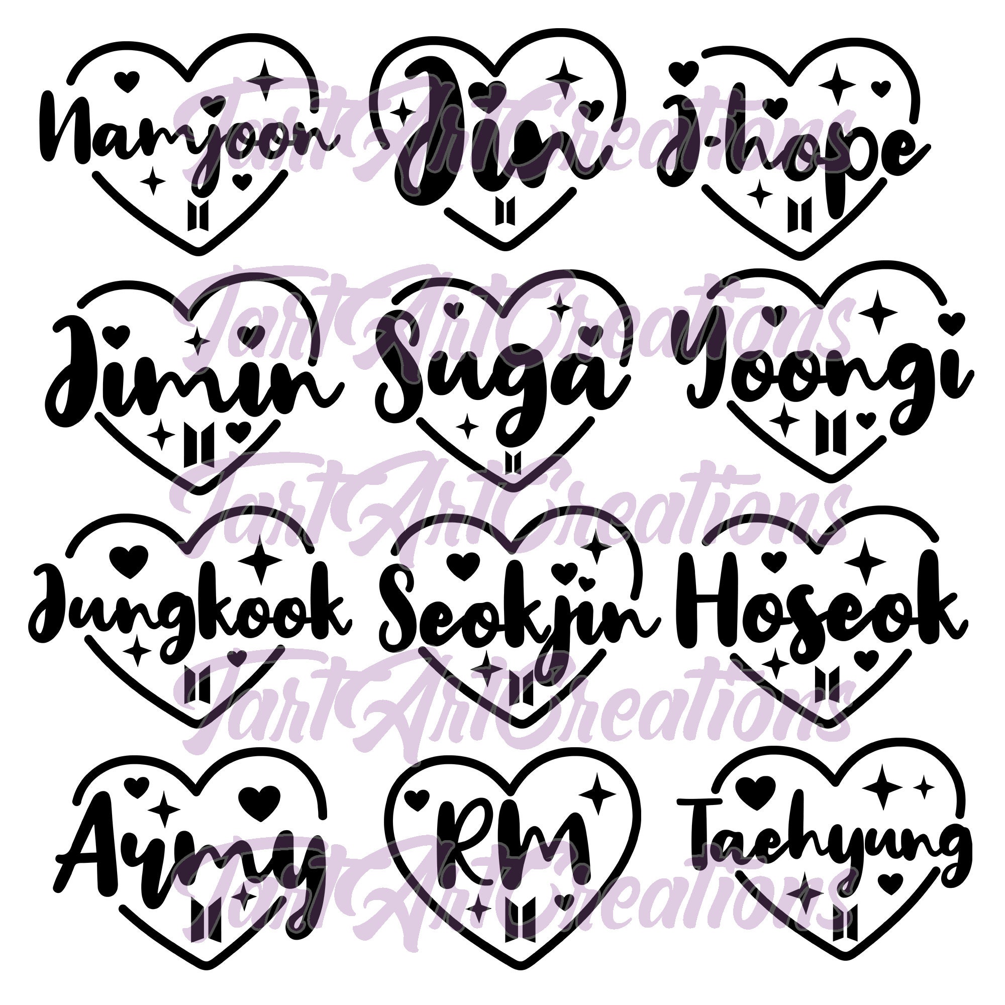 BTS Members Names BUNDLE Svg Cut File for Cricut Silhouette | Etsy UK