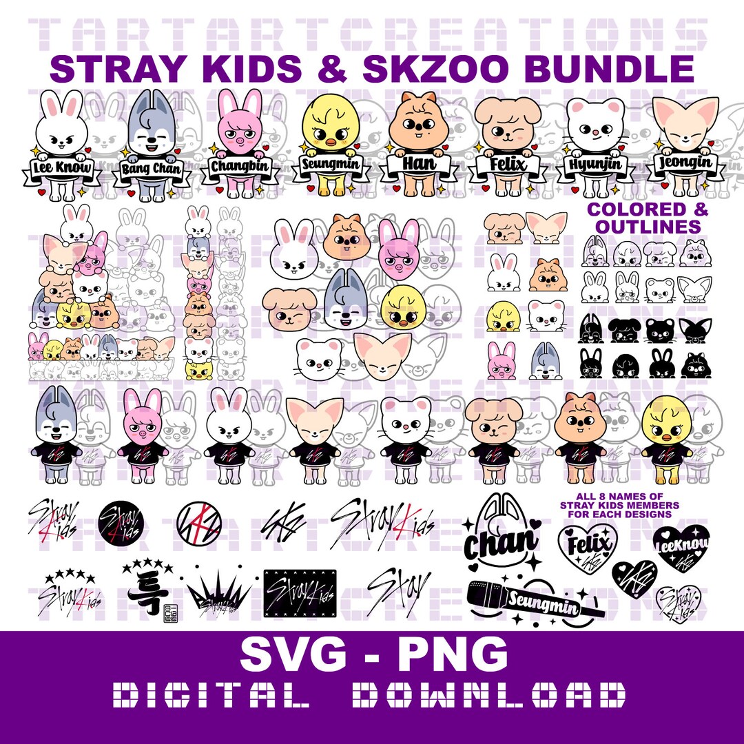 Stray Kids SKZOO Bundle Svg Cut File per Cricut, loghi Stray Kids ...