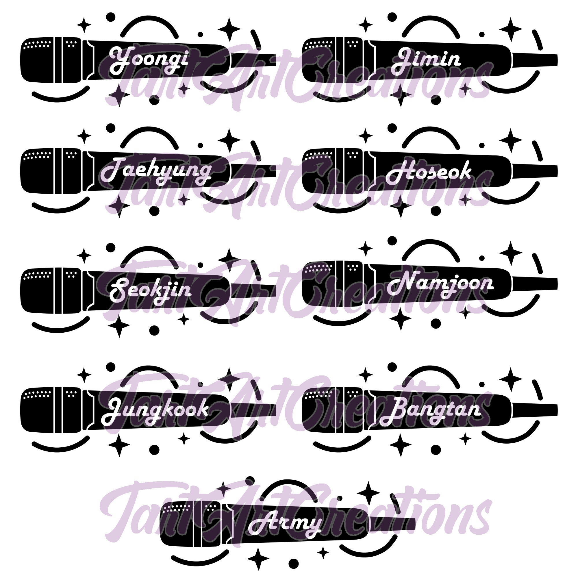 BTS Members Names BUNDLE Svg Cut File for Cricut Silhouette | Etsy UK