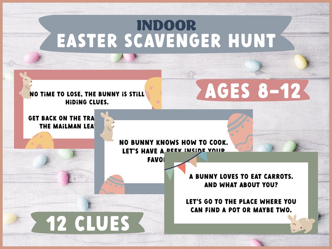 Indoor Easter Scavenger Hunt for Kids, Easter Egg Hunt Clues, Easter ...