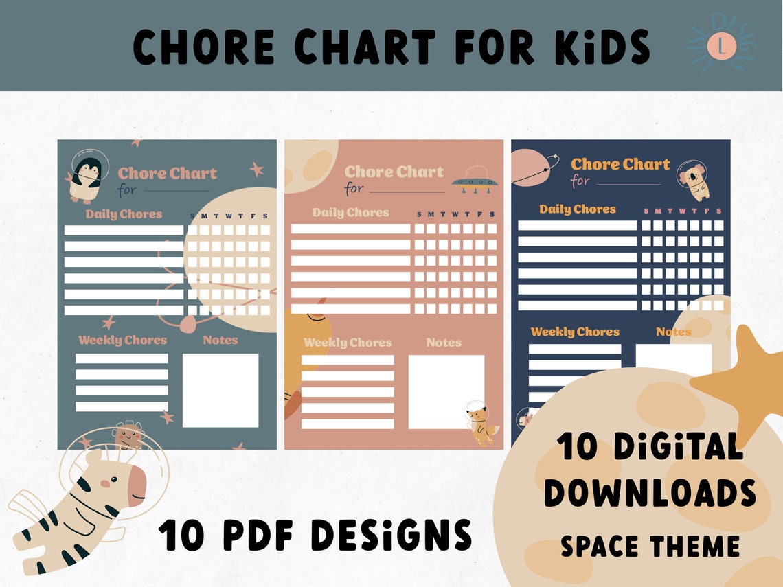 Kids Chore Chart, Space Themed, Chore Chart for Kids, Printable, PDF ...