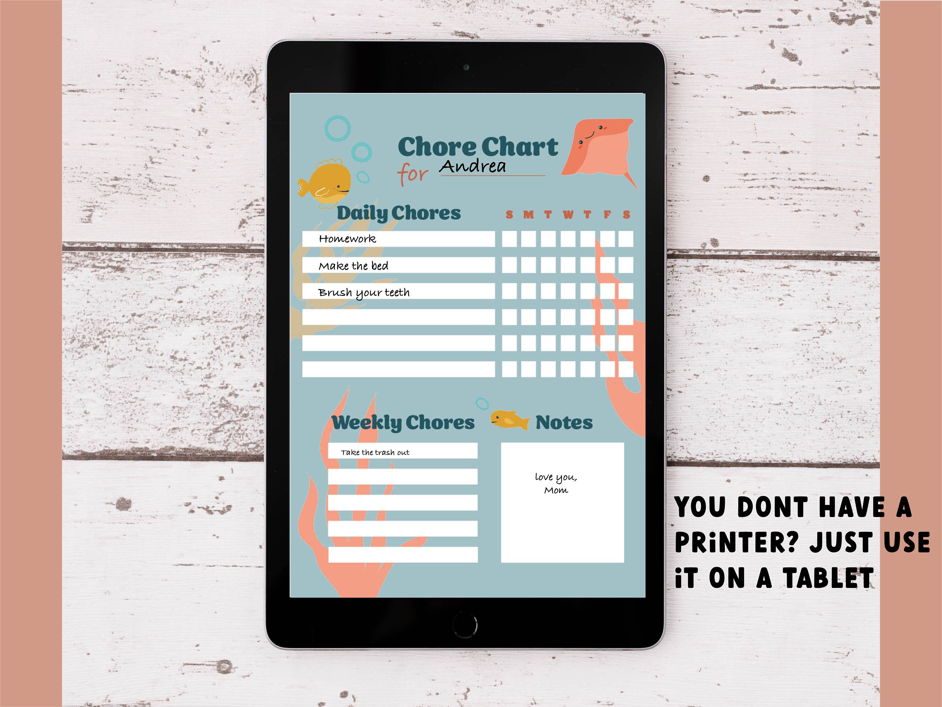 Kids Chore Chart, Under the Sea Theme, Responsibility Tracker, Chore ...