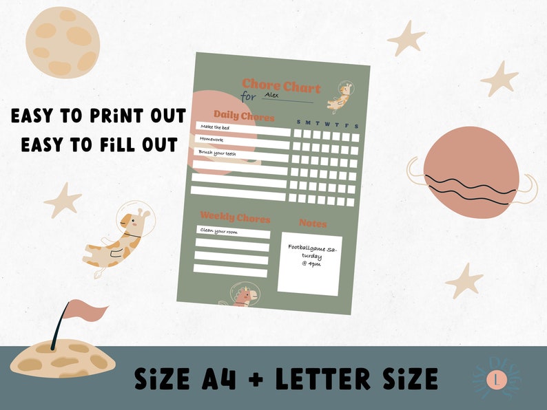 Kids Chore Chart Space Themed Chore Chart for Kids - Etsy