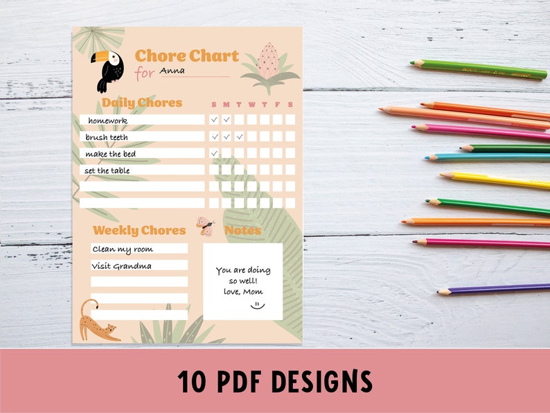 Kids Chore Chart, Jungle Themed, Chore Chart for Kids, Homeschool ...