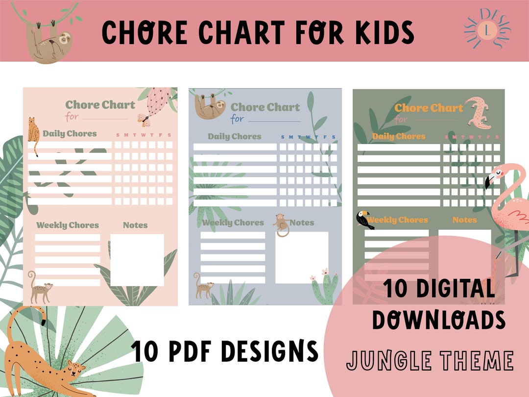 Kids Chore Chart, Jungle Themed, Chore Chart for Kids, Homeschool ...