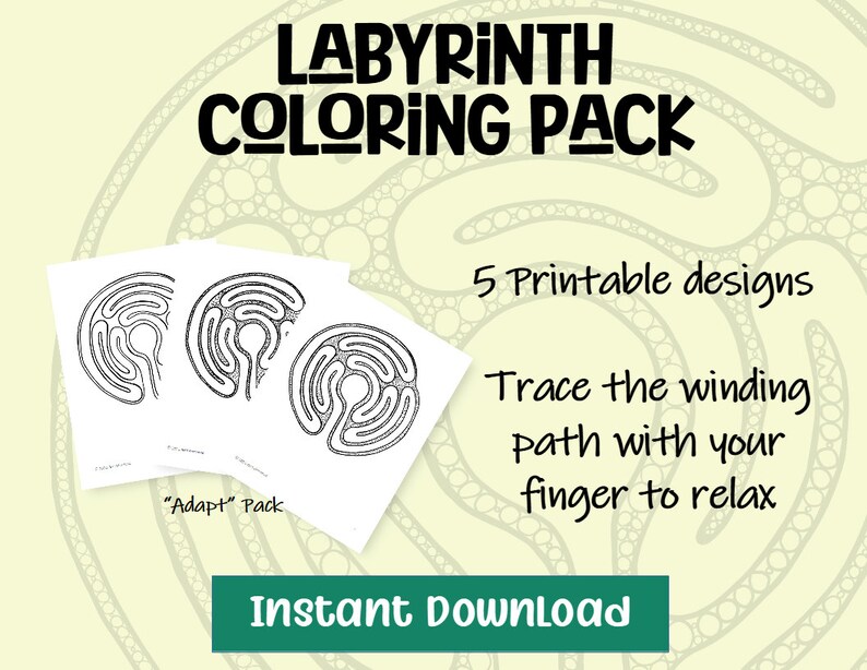 Hand-drawn Labyrinth Coloring Page Pack - "adapt" - Printable PDF ...