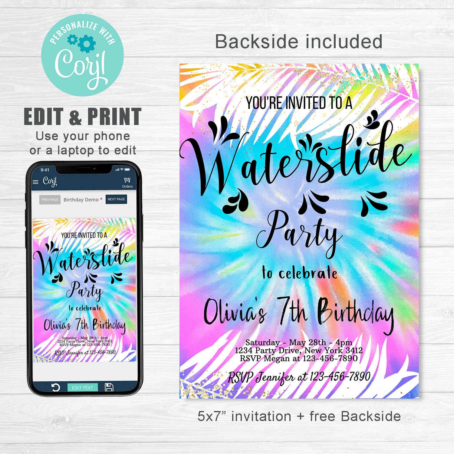 Waterslide Birthday Invitation Waterslide Party Invitation Girl Tie Dye ...
