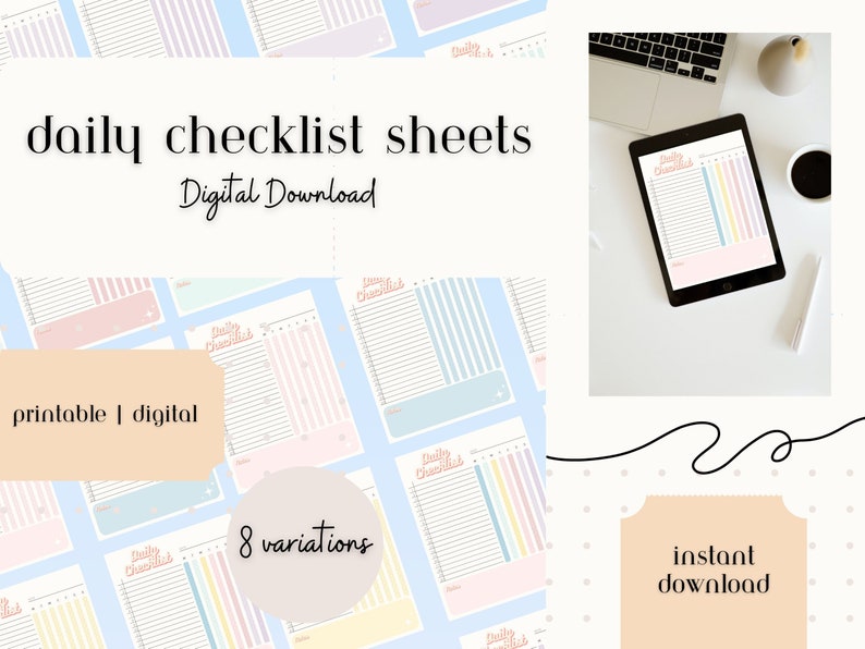 Digital Daily Checklist Printable Weekly to Do List Weekly Checklist ...