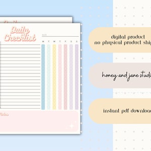 Digital Daily Checklist Printable Weekly to Do List Weekly Checklist ...