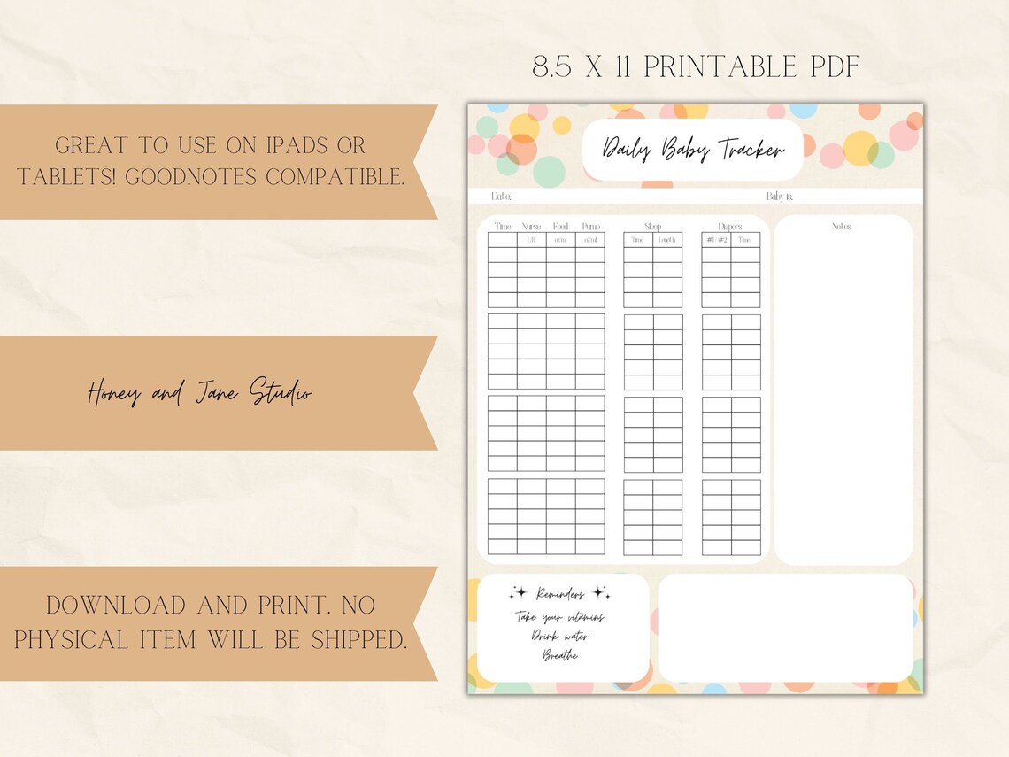 Digital Daily Baby Tracking Sheet Printable Baby Log Sheet Feed Log ...