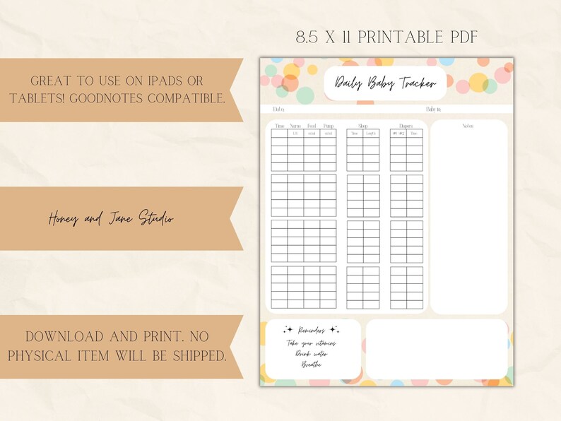 Digital Daily Baby Tracking Sheet Printable Baby Log Sheet Feed Log ...