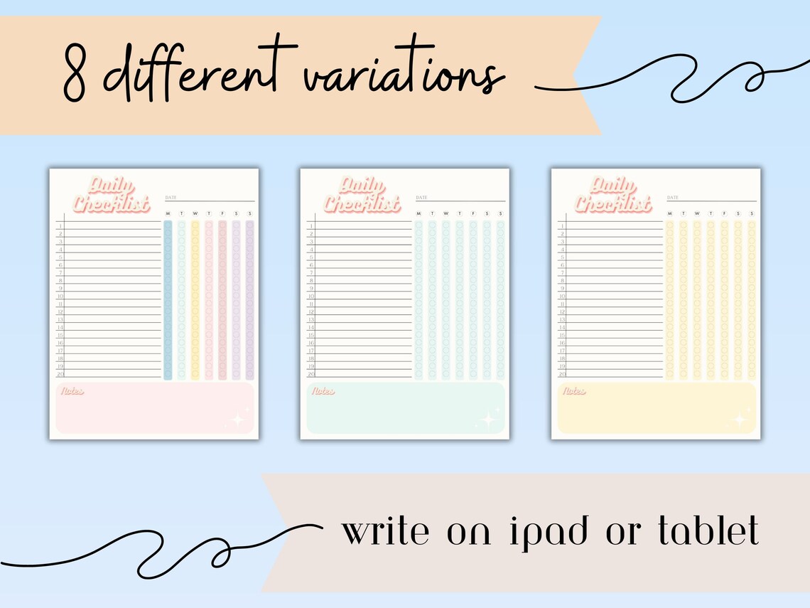 Digital Daily Checklist Printable Weekly to Do List Weekly Checklist ...