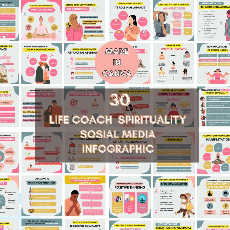 30 Life Coach Infographics Instagram Post Template, Spiritual Coach ...