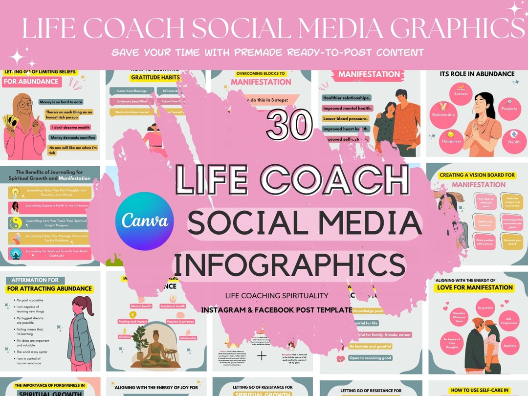 30 Life Coach Infographics Instagram Post Template, Spiritual Coach ...