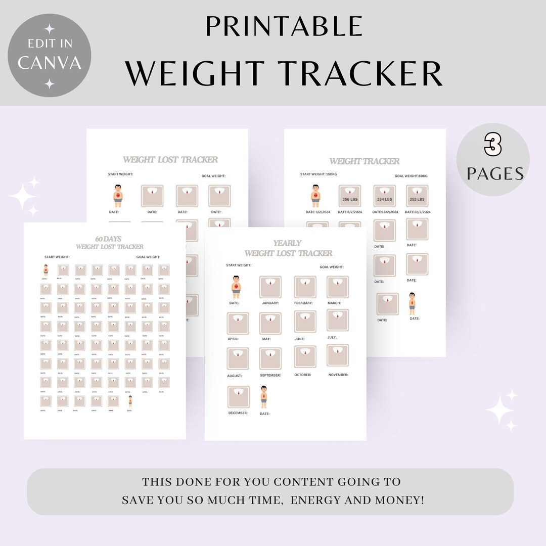 Weight Tracker Printable, 60 Day Weight Loss Tracker, Weight Goal ...