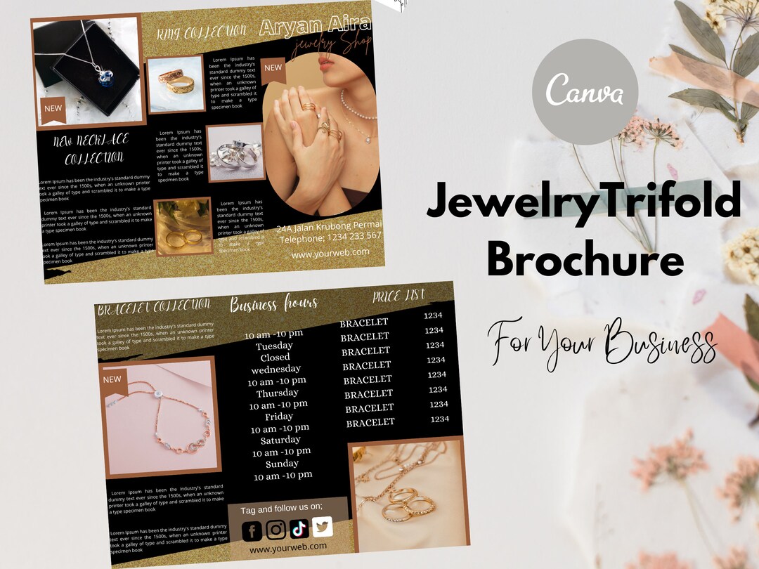 Jewelry Brochure Template, Jewelry Trifold Brochure Template, Canva ...