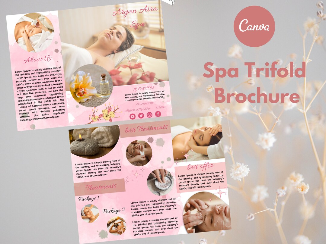 Spa Brochure Template, Spa Trifold Brochure Template, Canva Template ...