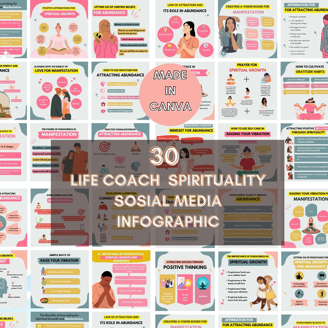 30 Life Coach Infographics Instagram Post Template, Spiritual Coach ...