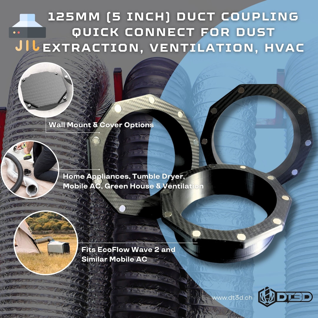 DIY Ventilation Duct Connector 125 Mm 5 in Magnetic Quick Connect 3D ...