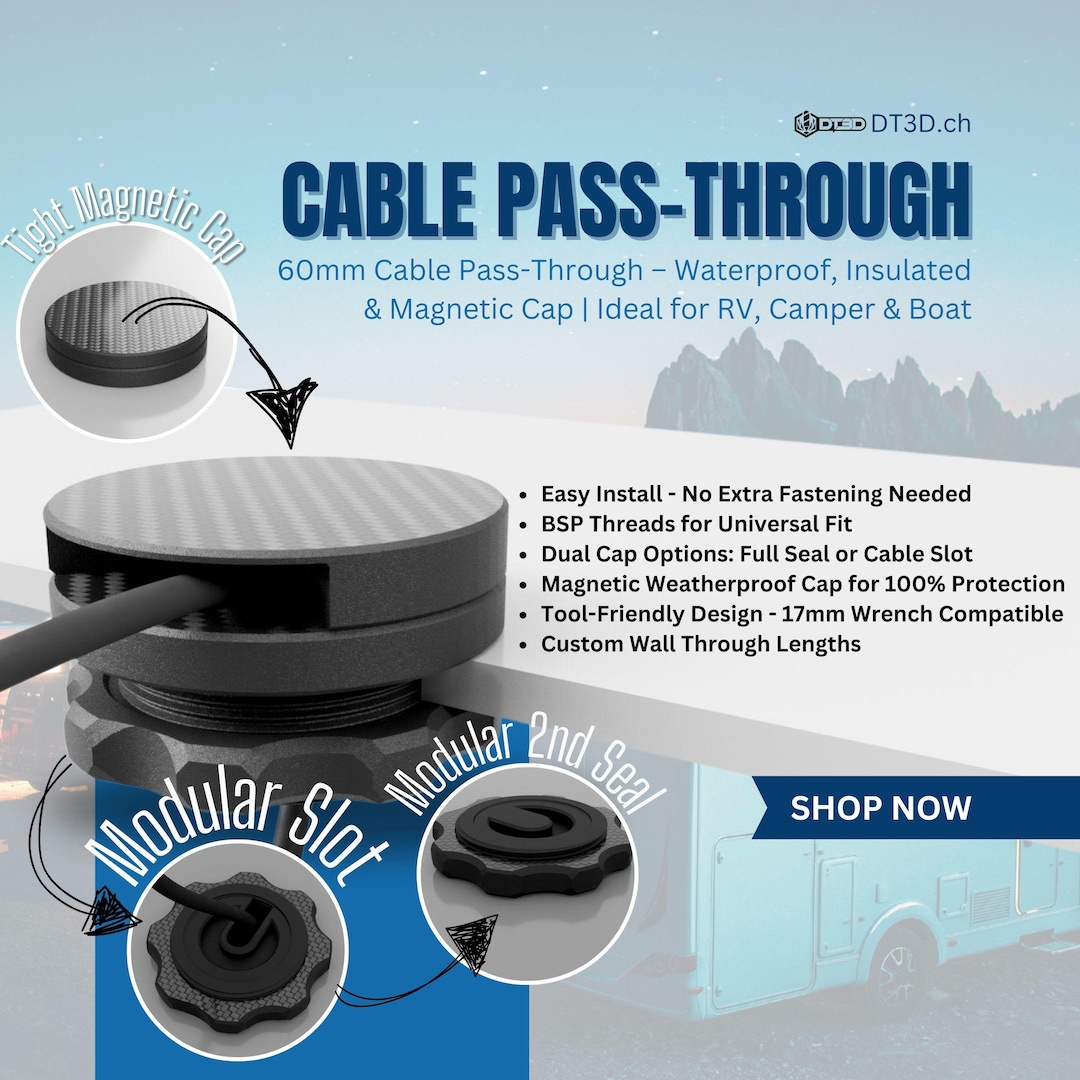 RV Camping Cable Pass Through 60mm Magnetic Quick Connect BSP Thread ...