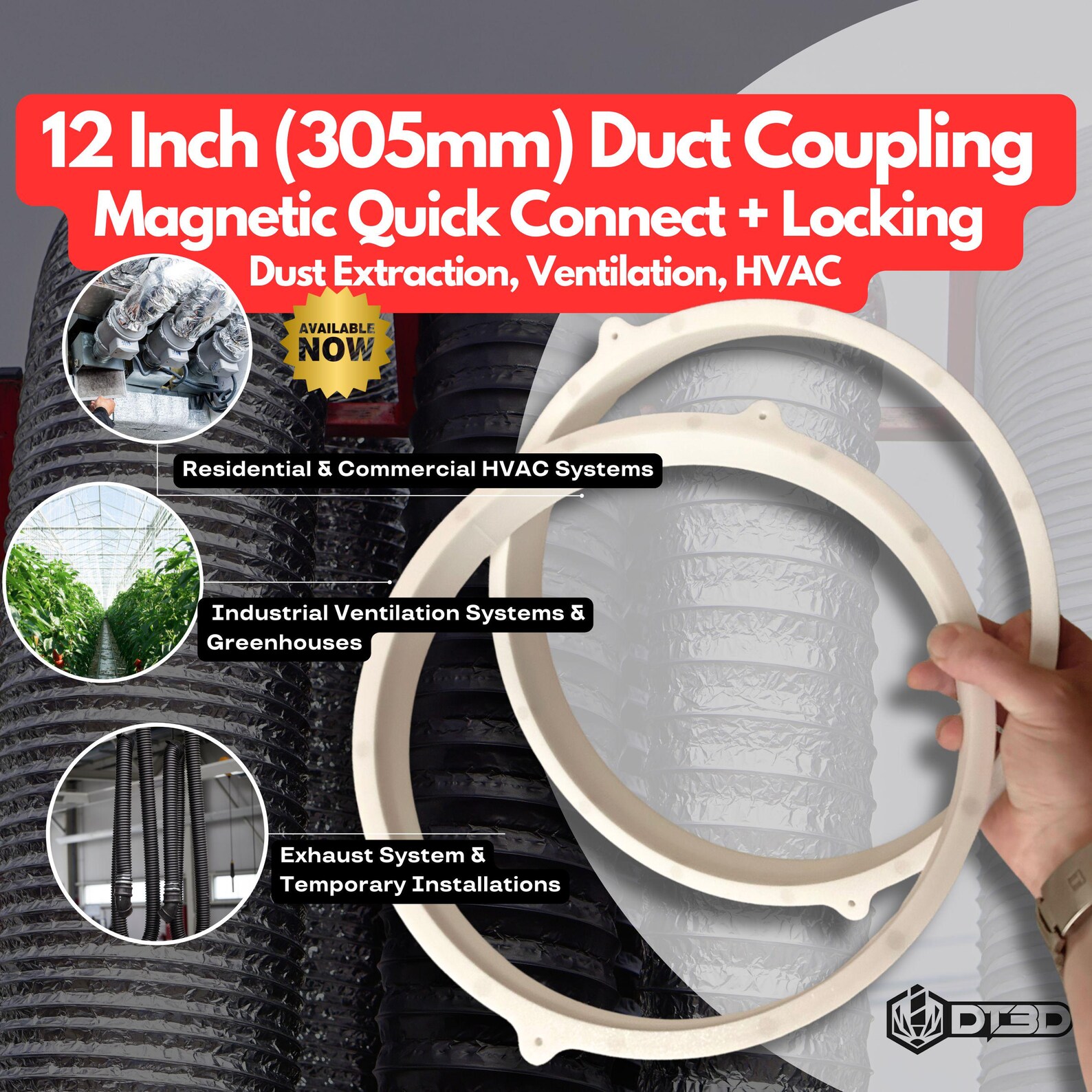 HVAC Duct Coupler 12 in Magnetic Locking Quick Connect 3D Printed High ...