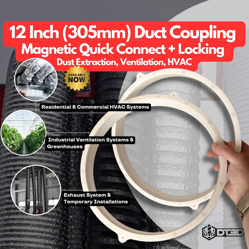 HVAC Duct Coupler 12 in Magnetic Locking Quick Connect 3D Printed High ...