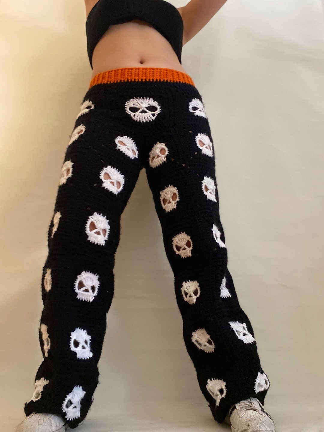 Gothic Style Handmade Crochet Skull Pattern Cardigan and Pants, Ghost ...