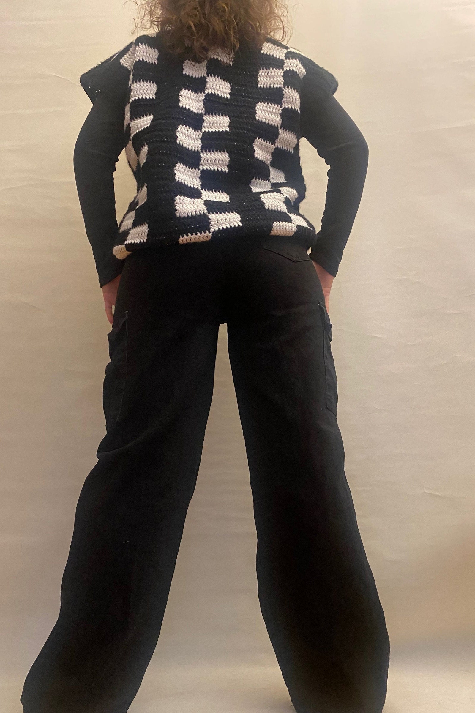 Wednesday Addams Crochet Sweater Vest. Black and White Check Crocheted ...